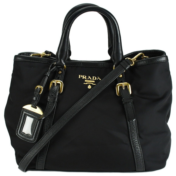 Prada | Bags | Prada Bag Black Shoulder Nylon Handbag Leather | Poshmark